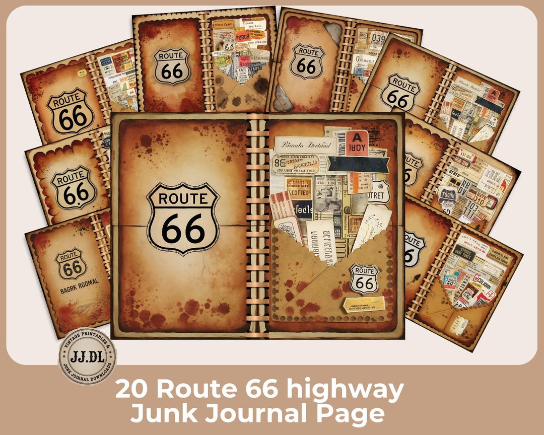 20 Route 66 Junk Journal Pages Printable, Vintage Road Atlas Collage ...