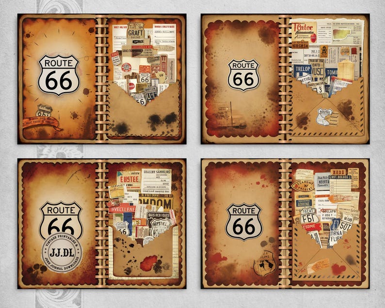 20 Route 66 Junk Journal Pages Printable, Vintage Road Atlas Collage ...