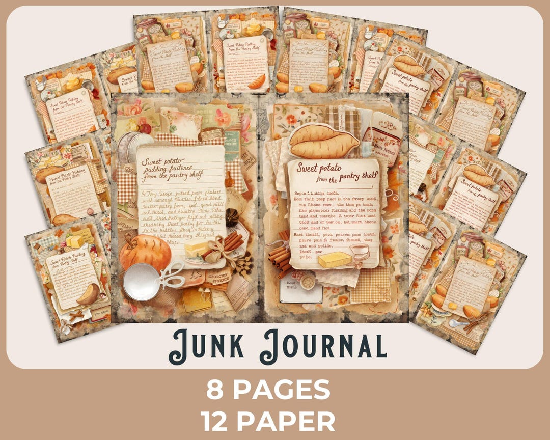 Sweet Potato Pudding Recipe Collage: Vintage Kitchen Junk Journal Paper ...