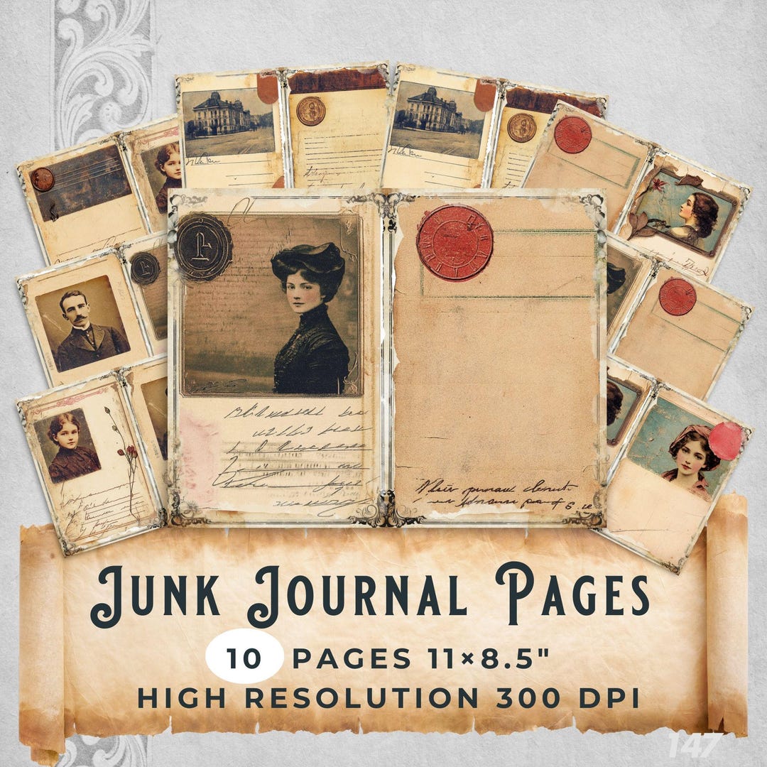 Vintage Junk Journal Pages With Old Photos & Handwritten Text Antique ...