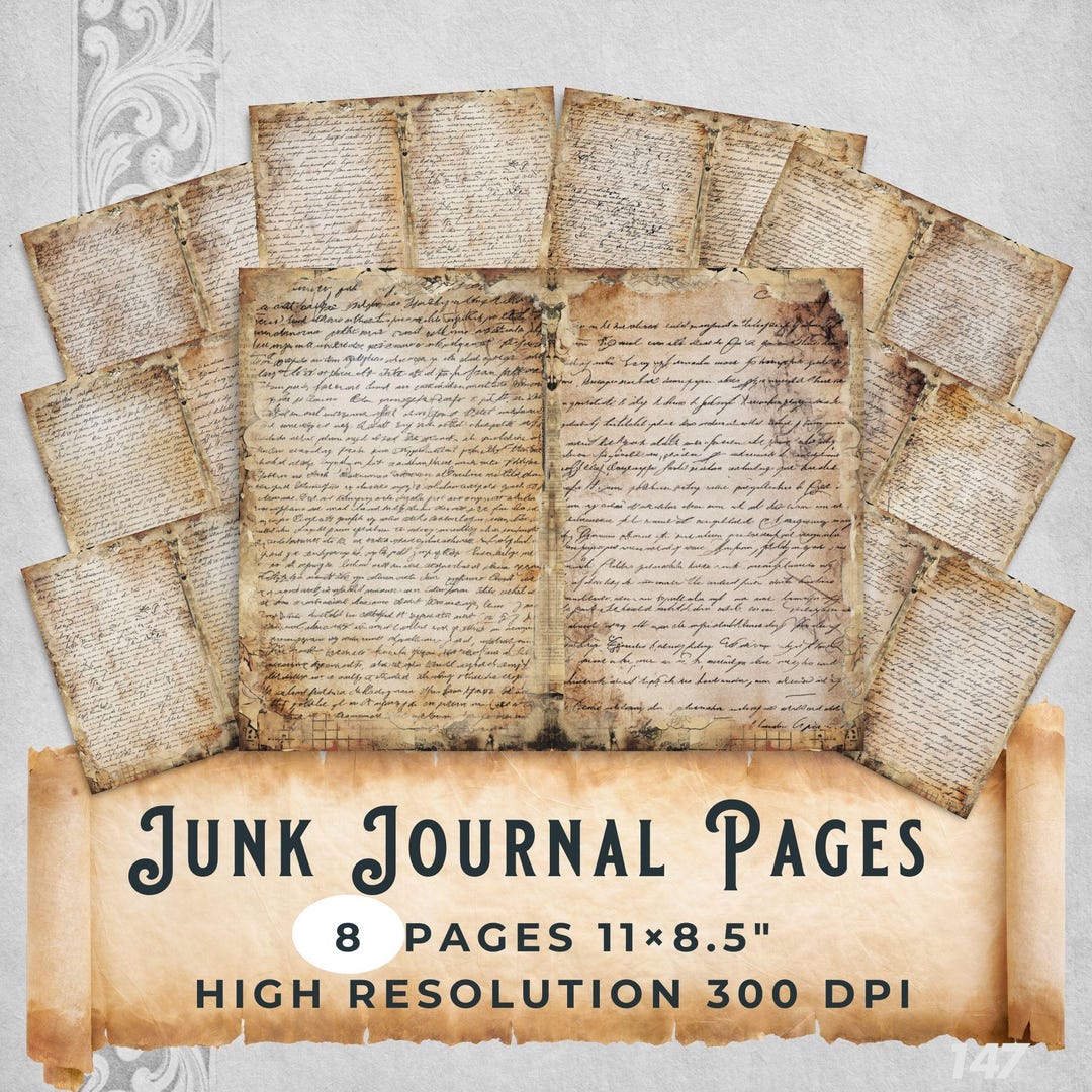 Handwriting on Old Aged Paper Background Junk Journal Printable Book ...