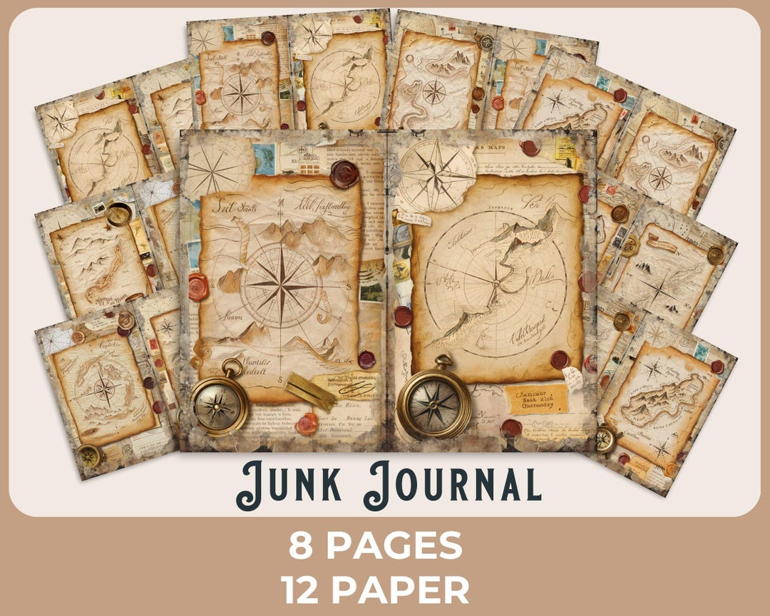 Vintage Explorer Map Junk Journal Page: Steampunk Travel Ephemera ...