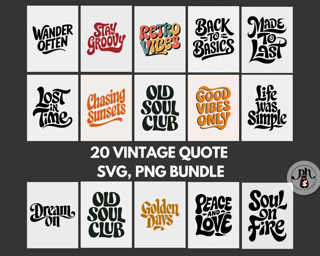 20 Vintage Quote SVG Bundle Vintage Sayings PNG Trendy Retro Quotes ...