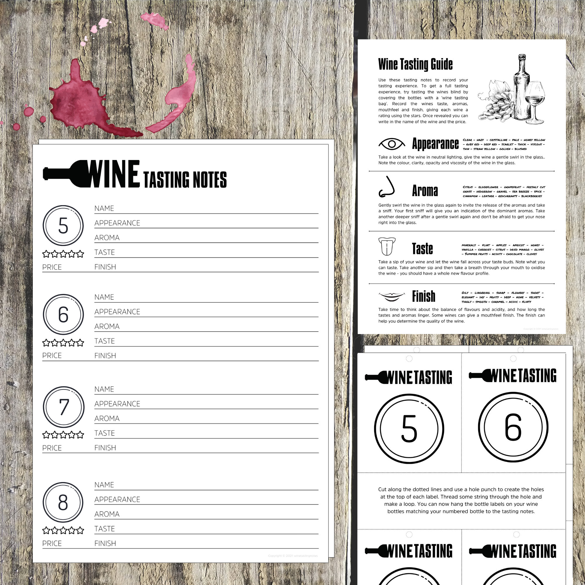 Wine Tasting Notes A4 and US Letter Digital Download Print at Home With ...