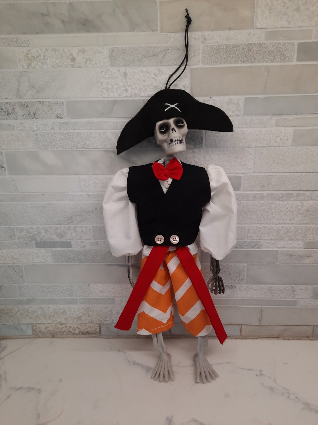 Pirate Skeleton Doll With Black Felt Hat, 16 Inches Tall, Handmade Doll ...