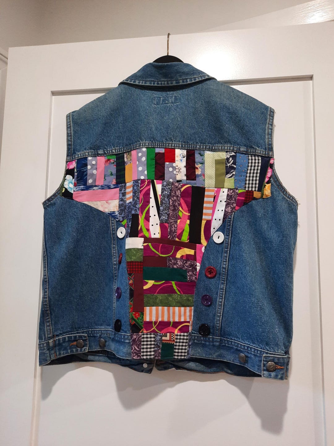 Upcycled Blue Denim Women's XL Size Izod Vest With Fabric Art Patch ...