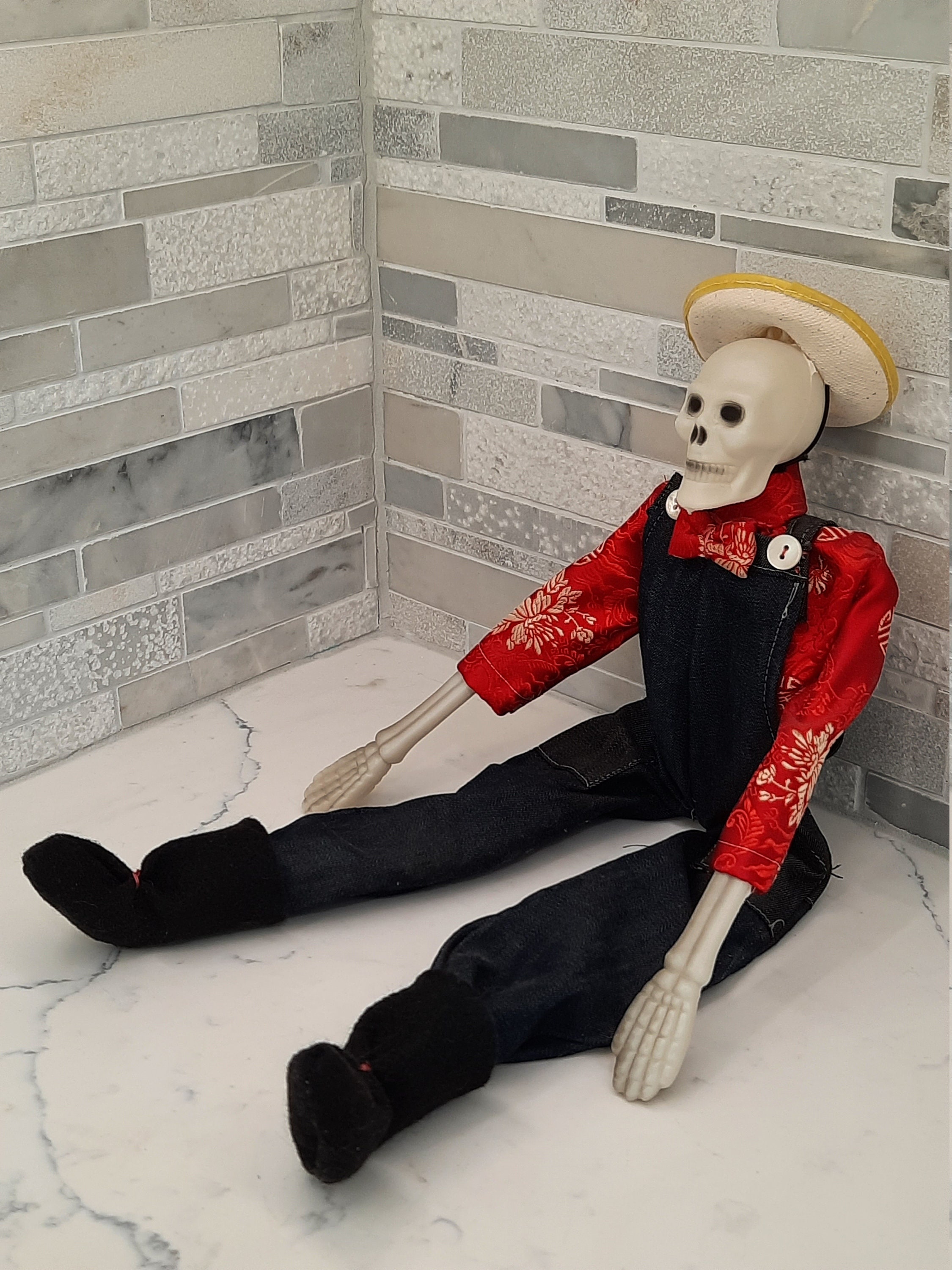 Farmer Skeleton Doll in Denim Overalls, Handmade Doll Clothes, Fabric ...