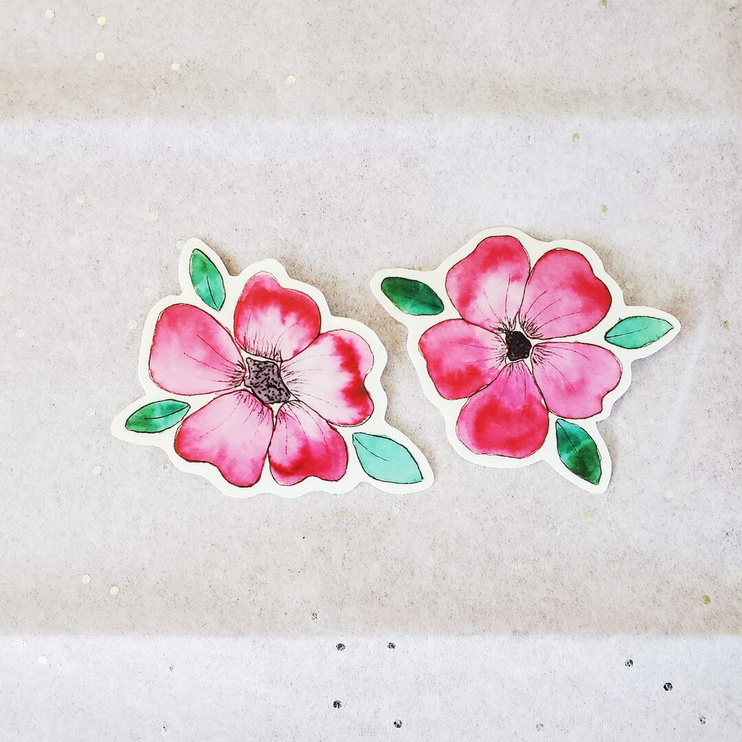 Pink Watercolor Flower Sticker, Purple Flower Sticker, Flower Vinyl ...
