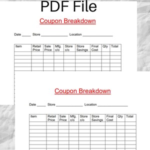 Coupon Breakdown Chart Printables 5 Copies Couponing Shopping Trip Deal ...