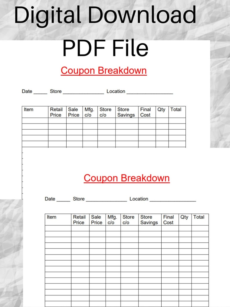 Coupon Breakdown Chart Printables 5 Copies Couponing Shopping Trip Deal ...