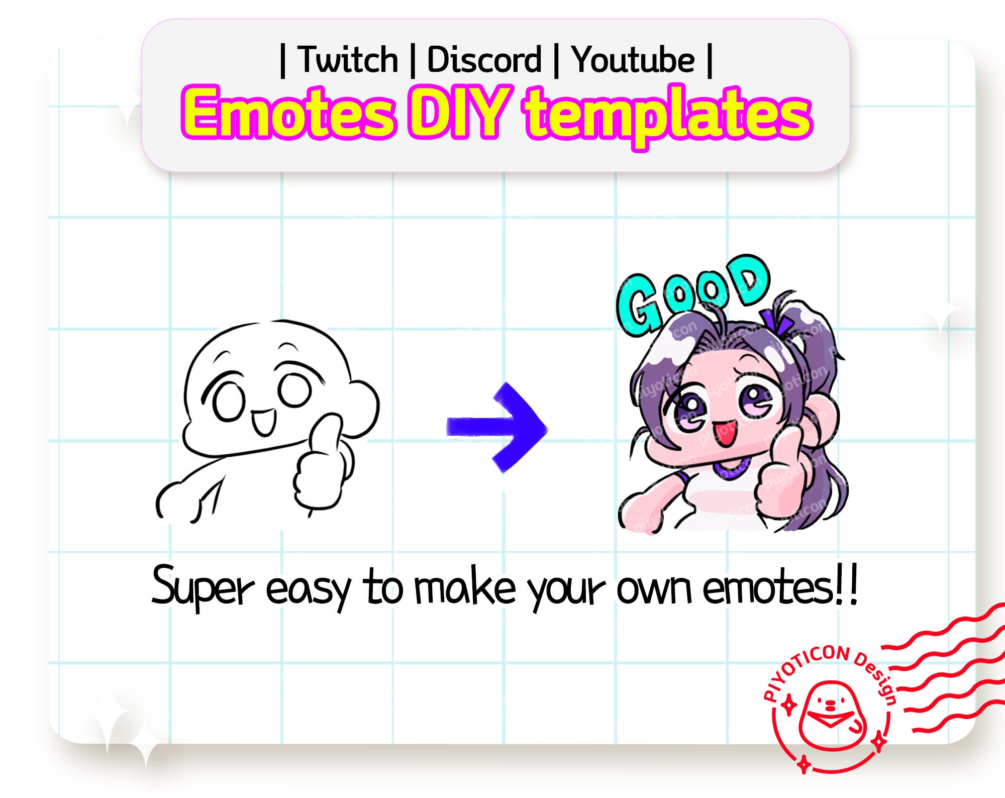 Twitch Emote Base Templates, X18 Emotes DIY Templates, Anime Style ...