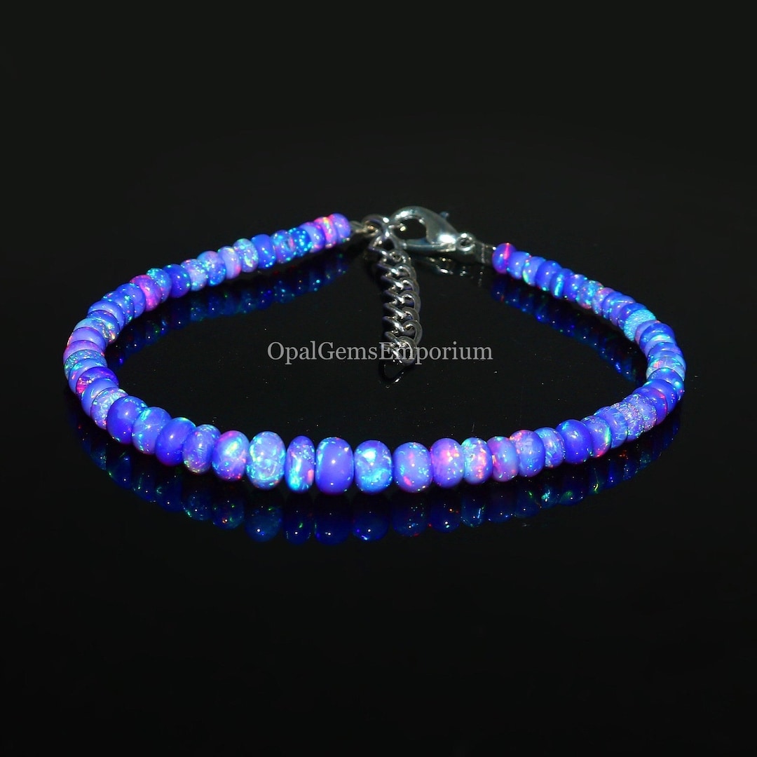Ethiopian Opal Bracelet, Purple Fire Opal Bracelet, Opal Beaded Bracelet, Welo Fire, Gemstone ...