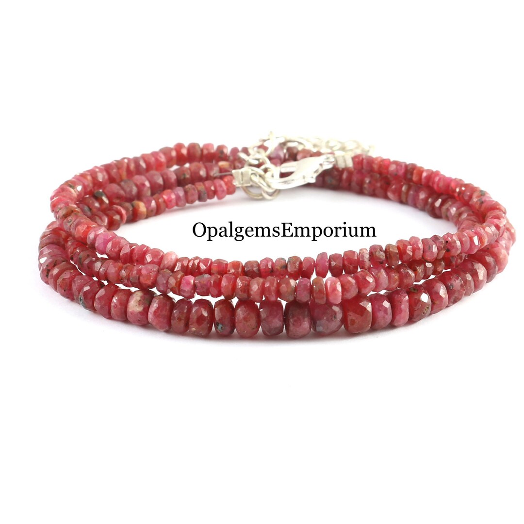 Genuine Ruby Beads Necklace, Ruby Rondelle Beads Necklace, Faceted Ruby ...