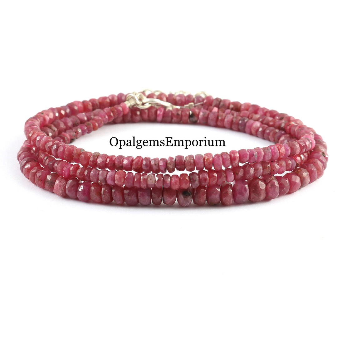 Genuine Ruby Beads Necklace, Ruby Rondelle Beads Necklace, Faceted Ruby ...