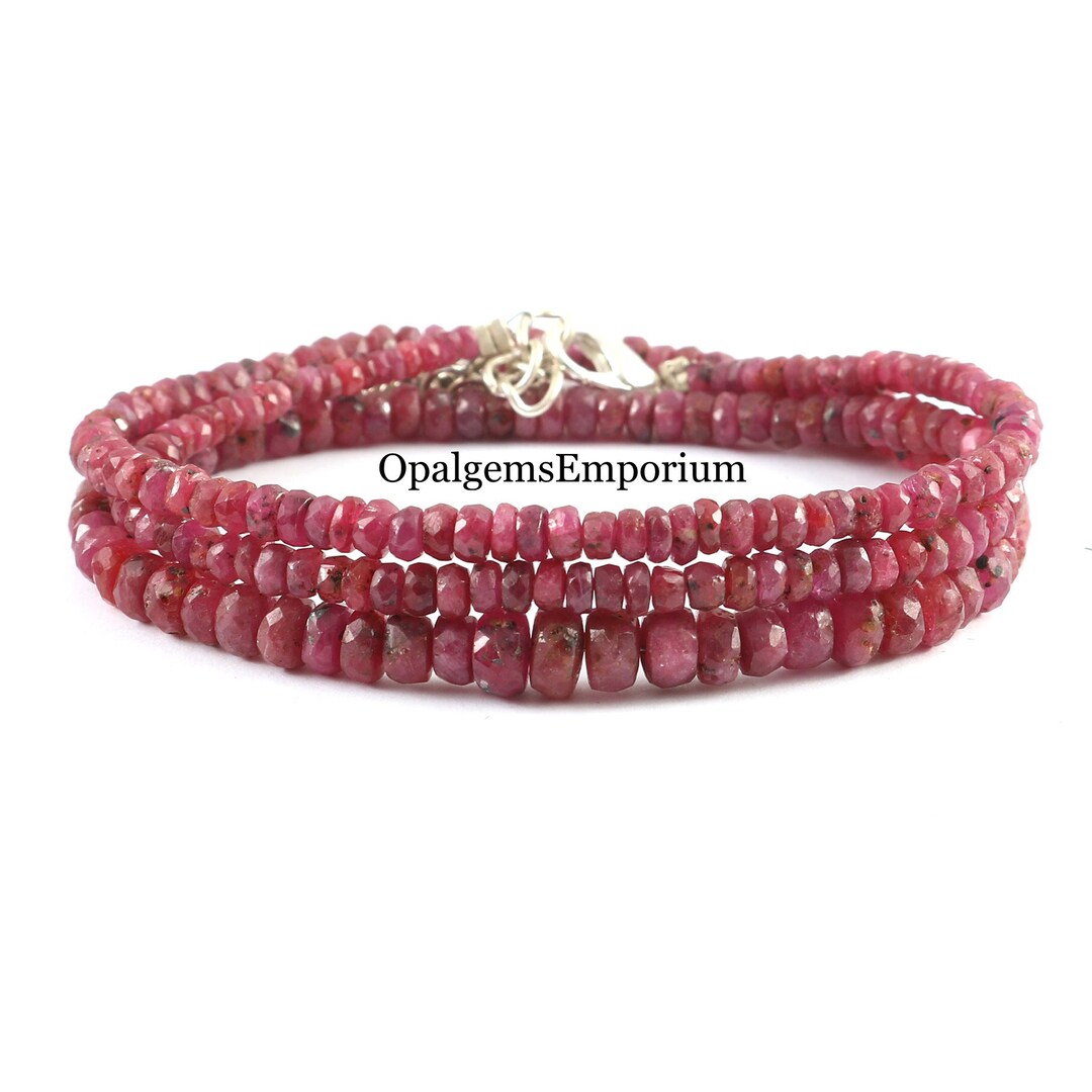 Genuine Ruby Beads Necklace, Ruby Rondelle Beads Necklace, Faceted Ruby ...