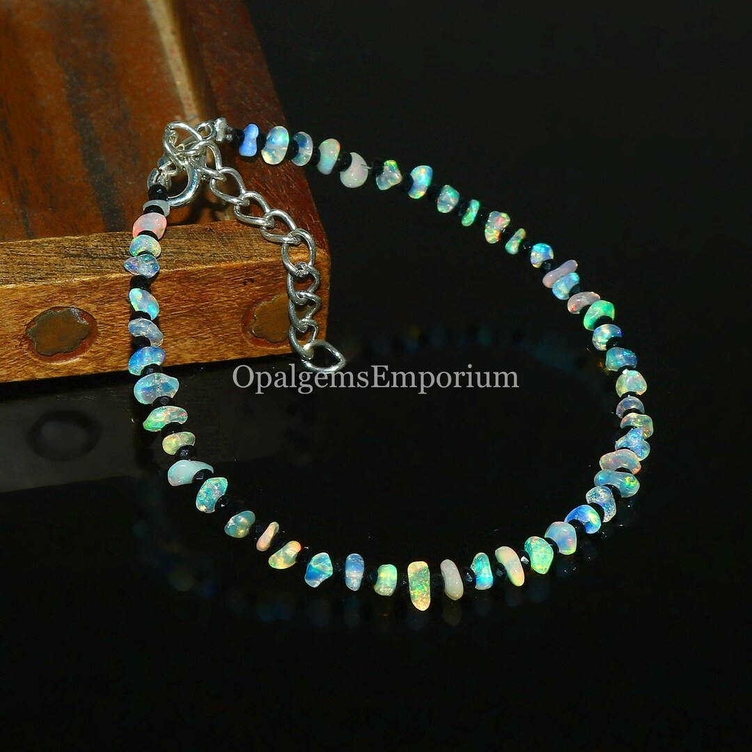 Genuine Opal Bracelet, Fire Opal Beads Bracelet, Black Spinel Beads ...