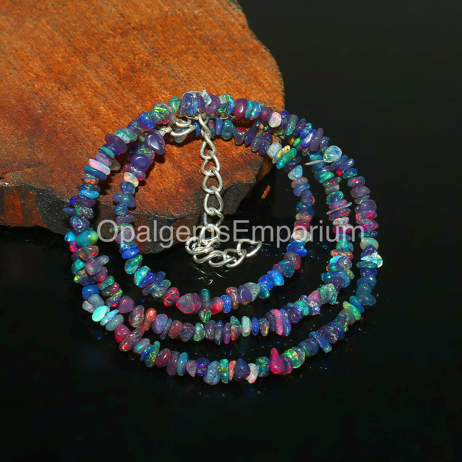 Genuine Black Opal Necklace, Fire Opal Beads Necklace, Black Opal ...