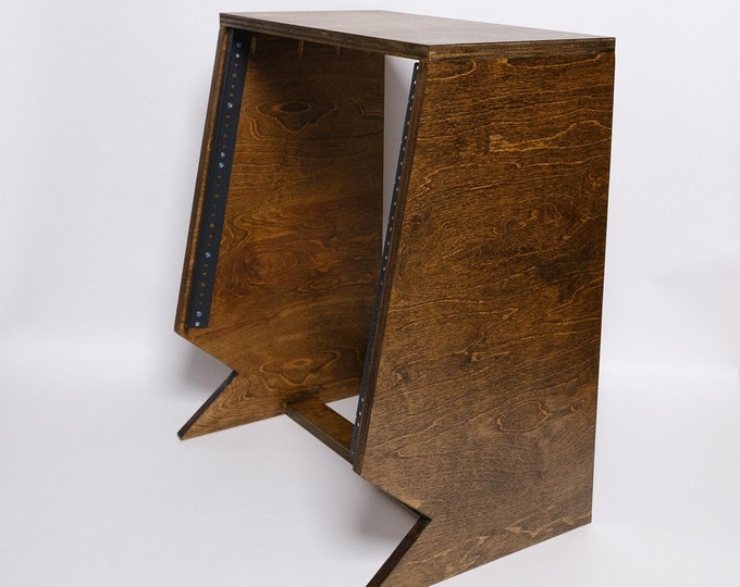 10U SLANTED STUDIO RACK Angled Audio Rack Stylish Dark Walnut Equipment ...
