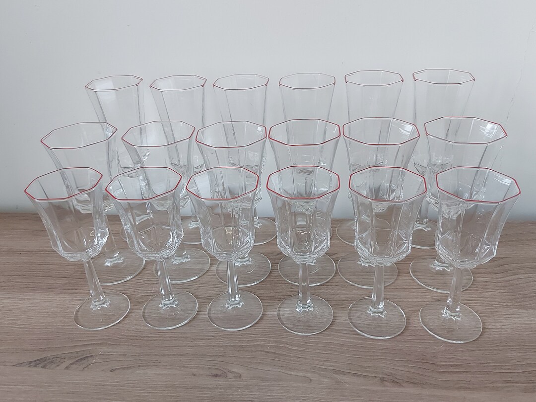 Set 18 Octime Champagne Glasses and Wine Glasses Octagonal Glasses With ...