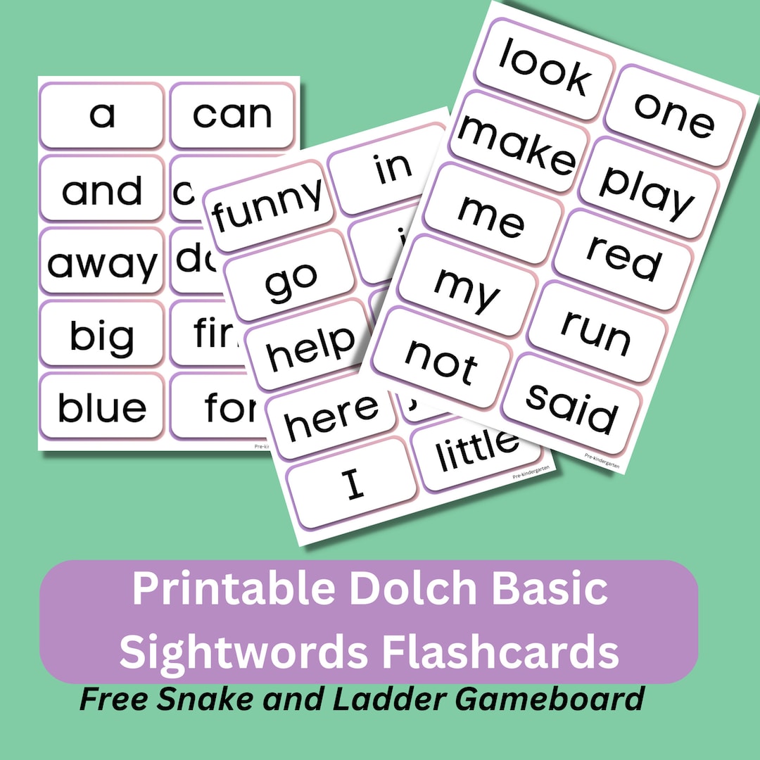 Dolch Sight Word Flashcards Digital Download Kindergarten Flashcard Set ...