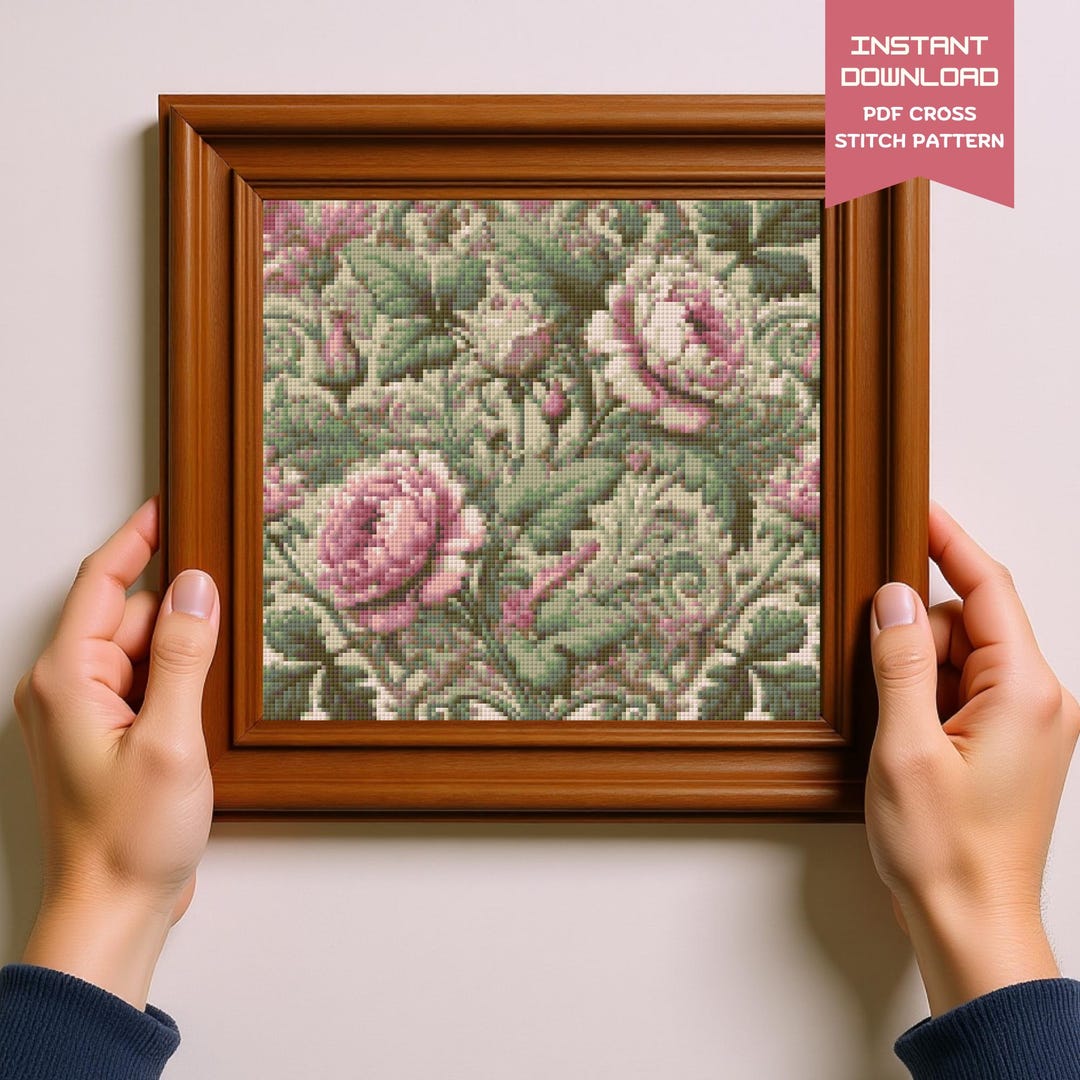 William Morris Pink and Rose Wallpaper Cross Stitch Pattern | Floral ...