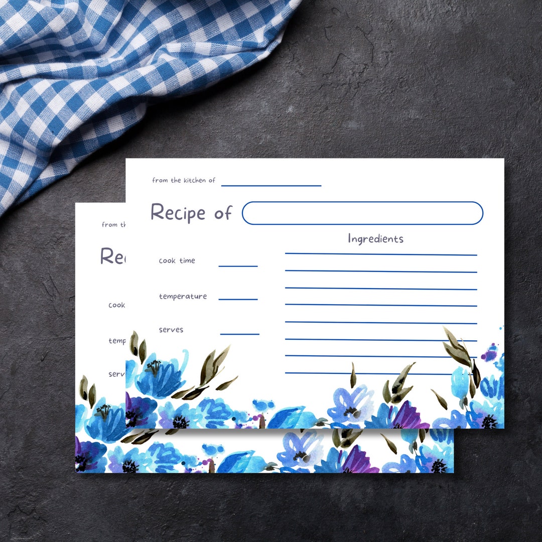 Blue Flowers Theme Recipe Cards-20 Pcs per Pack Ready to Used, Perfect ...