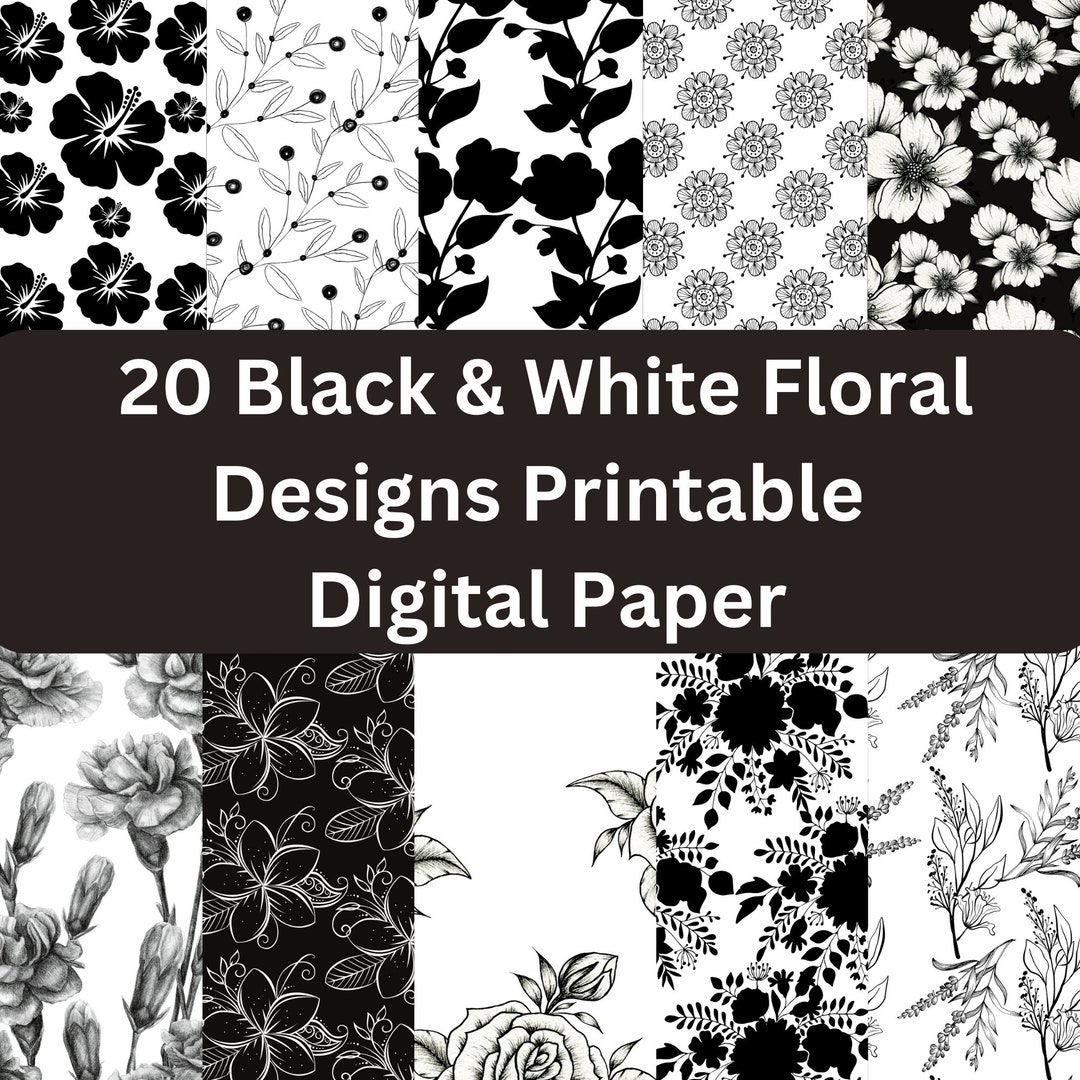 Black Floral Digital Paper: floral Papers Black - Etsy