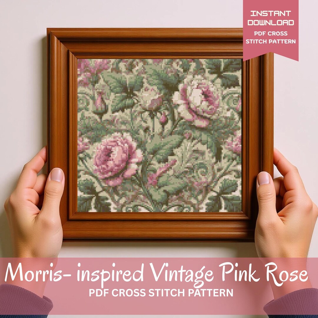 William Morris Pink and Rose Wallpaper Cross Stitch Pattern | Floral ...