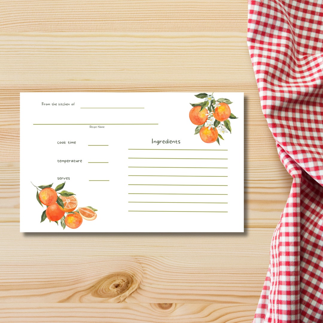 Oranges Theme Recipe Box Cards, Set of 20 Recipe Card Template, Best ...