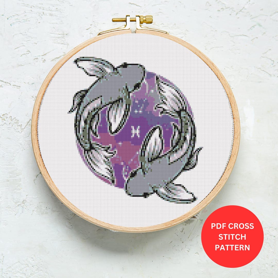 Pisces Cross Stitch Pattern | Zodiac Embroidery PDF | Astrology DIY ...