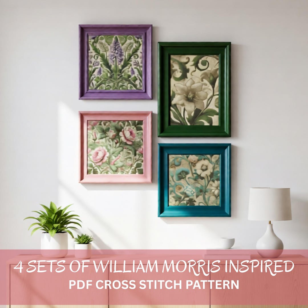 William Morris Cross Stitch Bundle | Set of 4 Floral Patterns | Vintage ...