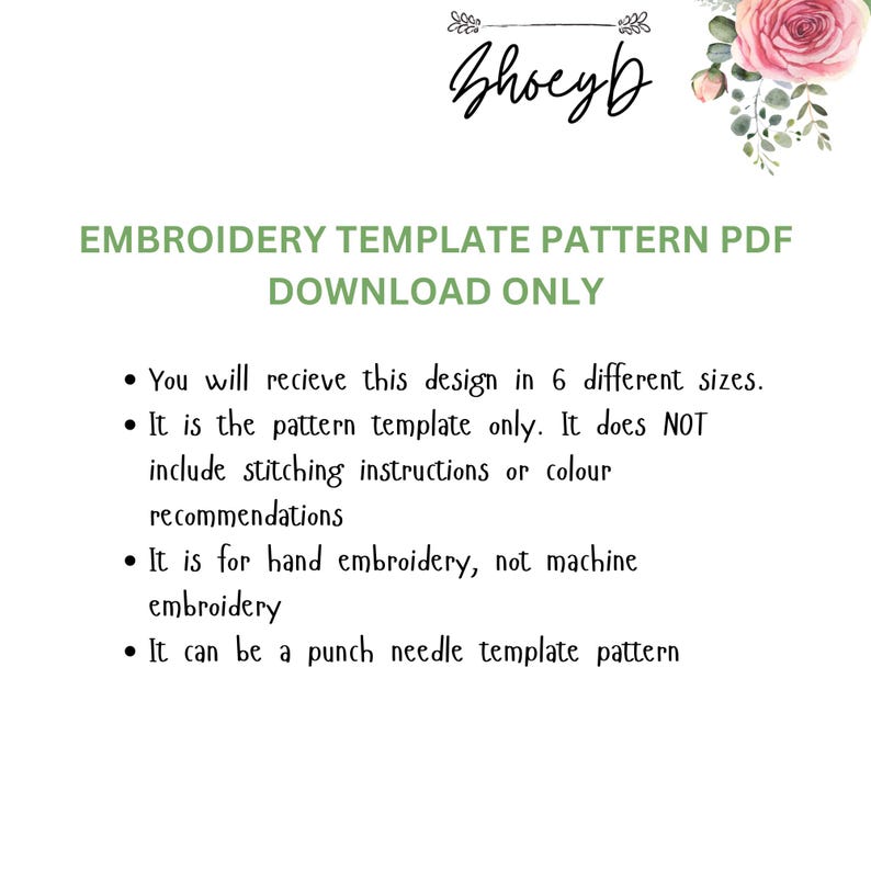 Floral Embroidery & Punch Needle Template | Hand Embroidery PDF Pattern ...