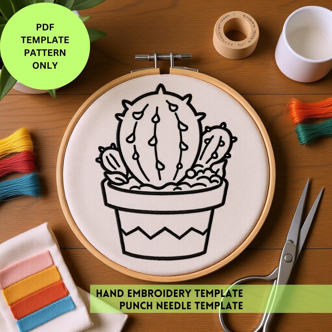 Cactus Embroidery & Punch Needle Template | Hand Embroidery PDF Pattern ...