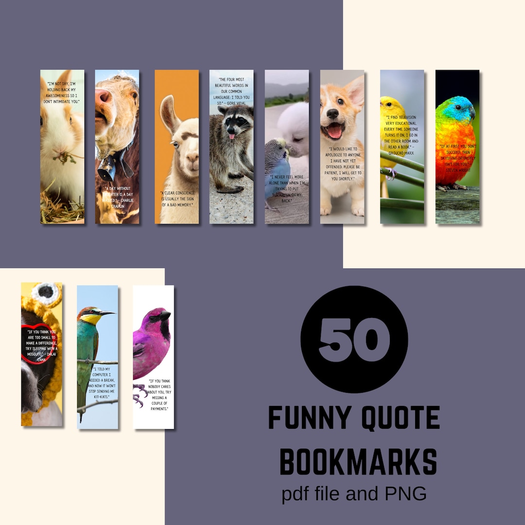 50 Funny Quotes Printable Bookmarks Instant Digital Download for Craft ...
