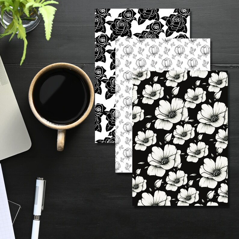 Black Floral Digital Paper: floral Papers Black - Etsy