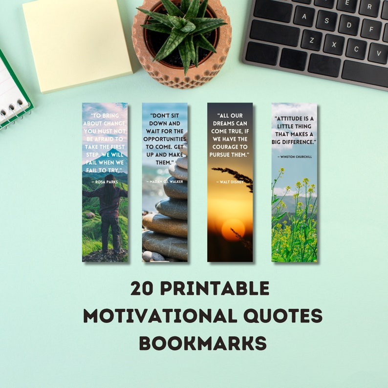 Printable Motivational Quotes Bookmarks, 20 Instant Digital Download ...