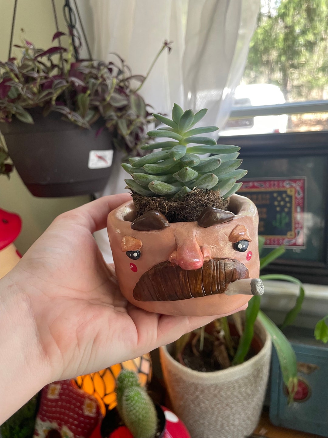 Smoking Mustache Clay Planter - Etsy