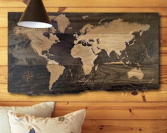 Rustic Wood World Map - Etsy