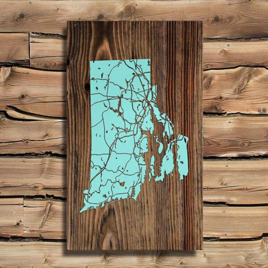 Wooden Rhode Island Wall Map | Laser-engraved Burnt Wooden Map | Custom ...