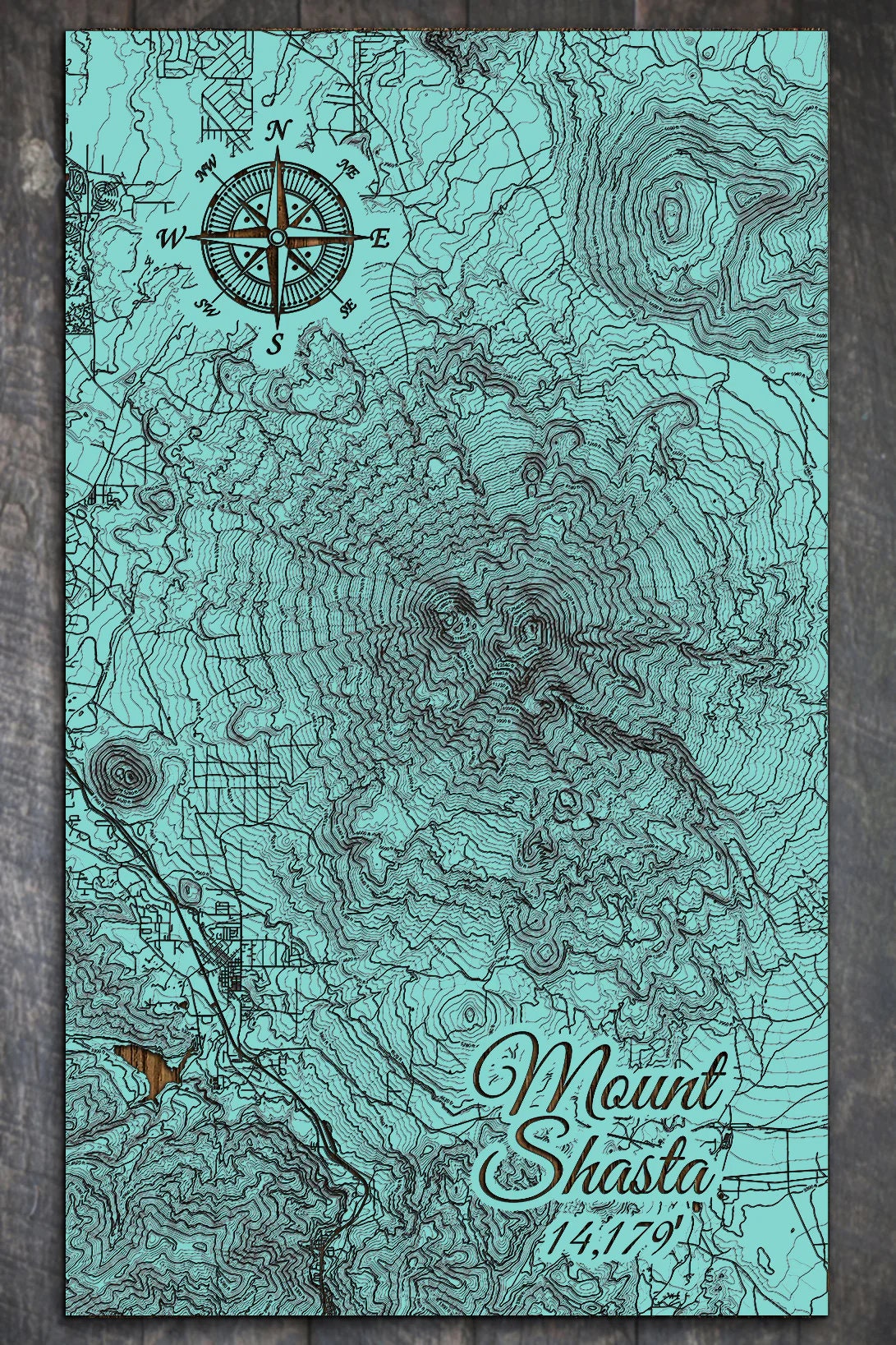 Mount Shasta Wood Topo Map Laser-engraved Burnt Wooden Map Custom Wood ...