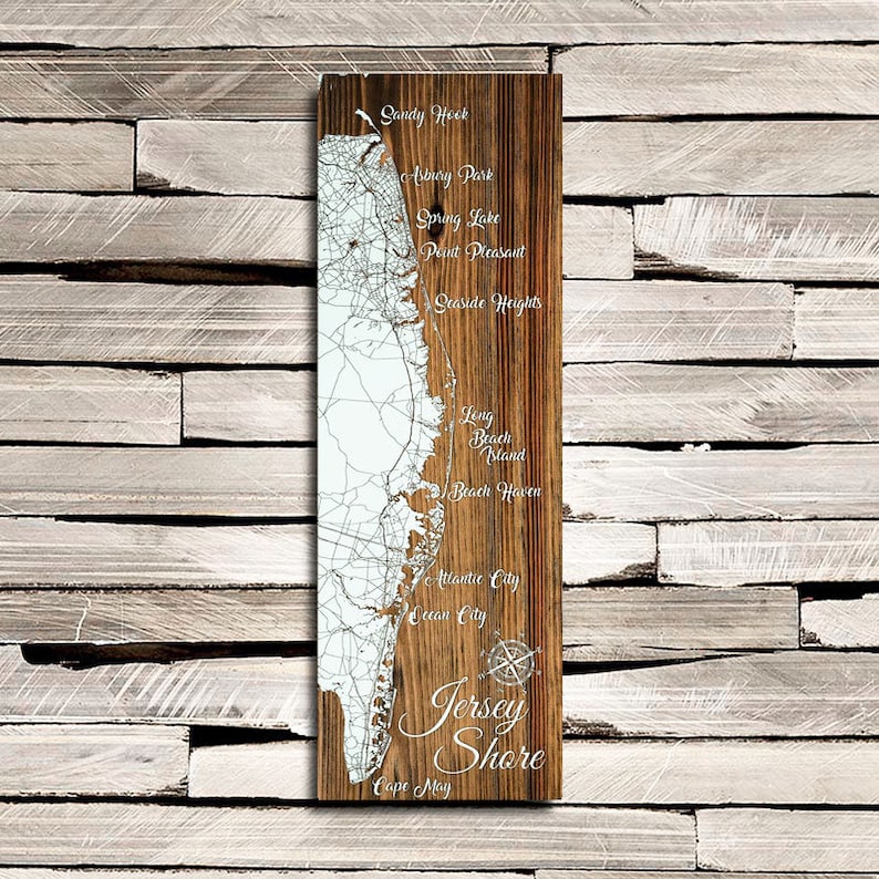 Wooden New Jersey Shore Wall Map Point Pleasant, Seaside Heights, Long ...