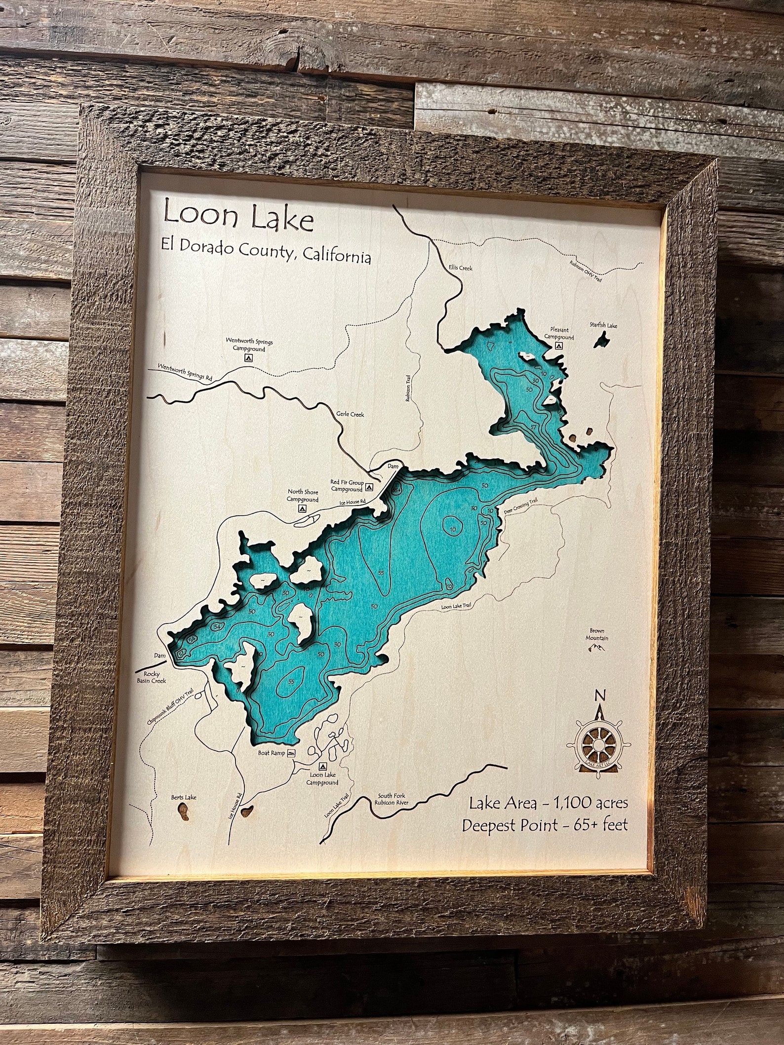 Loon Lake, CA Wood Map, Rubicon Trail Map | Lake Tahoe Gift ...