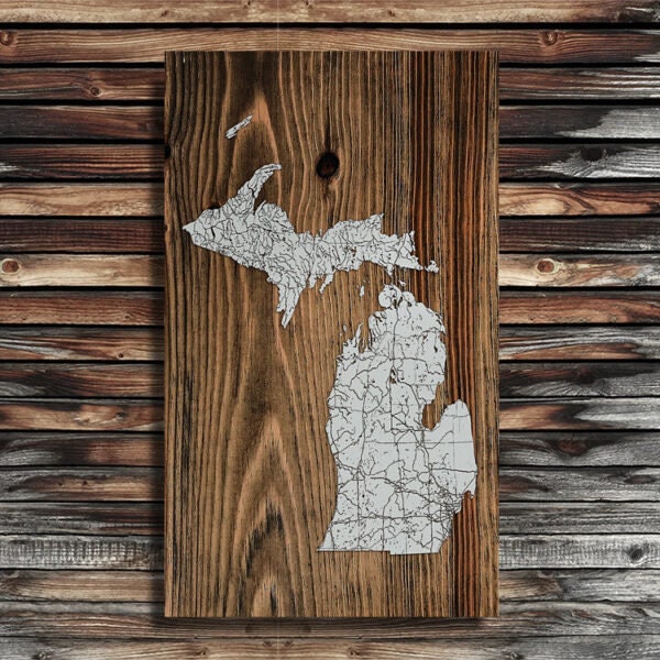 State of Michigan Wood Map Laser-engraved Burnt Wooden Map Custom Wood ...