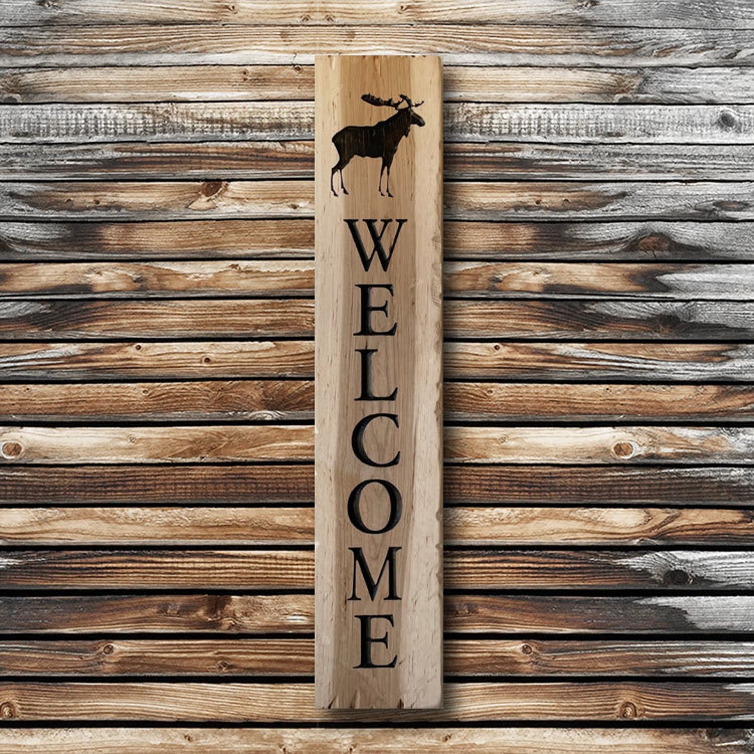 Custom Wood Carved Welcome Sign, Rustic Moose Welcome Sign, Moose Wall ...