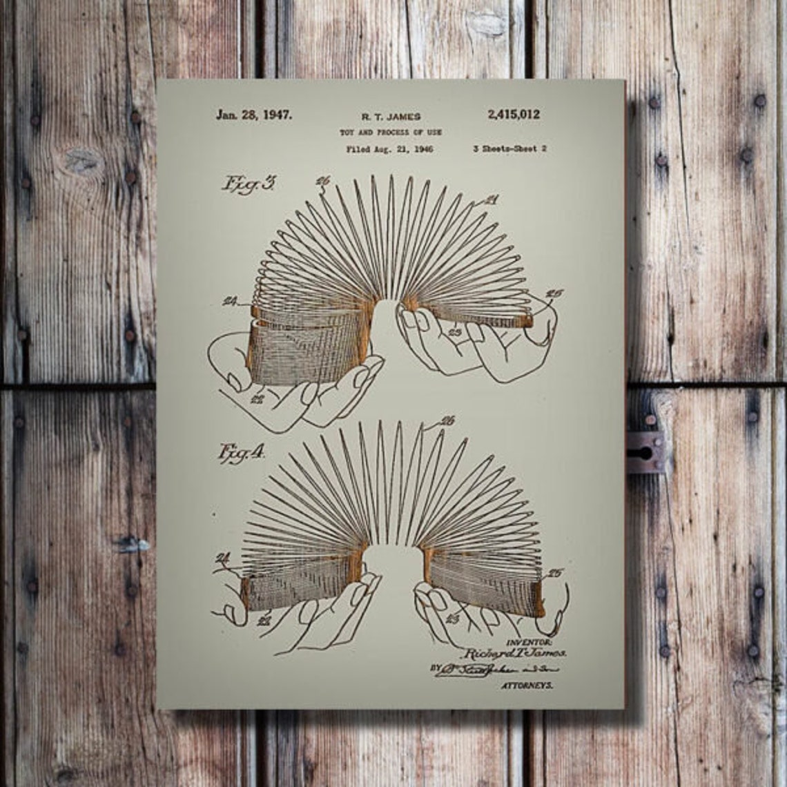 Slinky Patent Wood Sign | Laser-engraved Wooden Patent Art | Painted ...