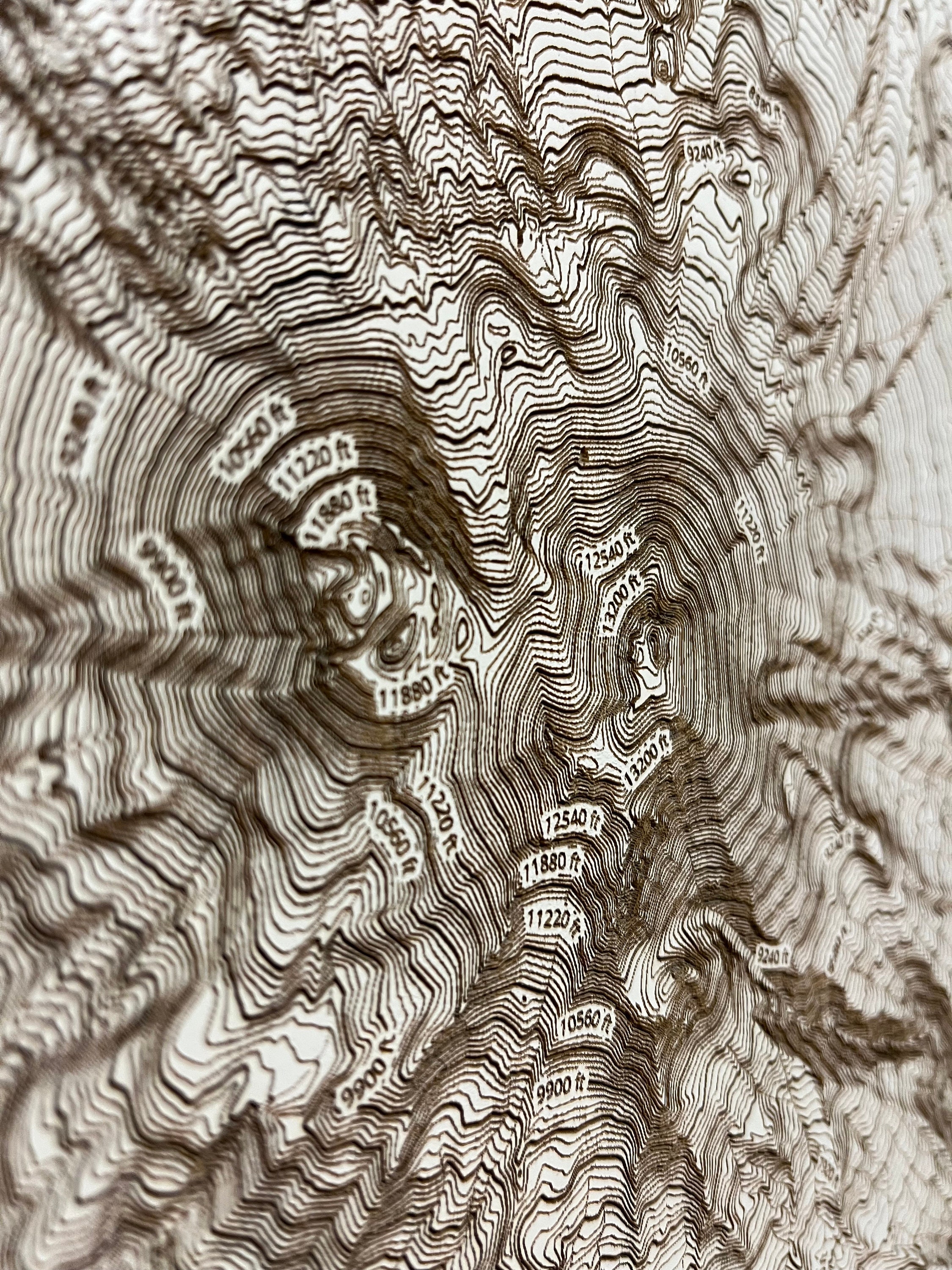 Mount Shasta Wood Topo Map Laser-engraved Burnt Wooden Map Custom Wood ...
