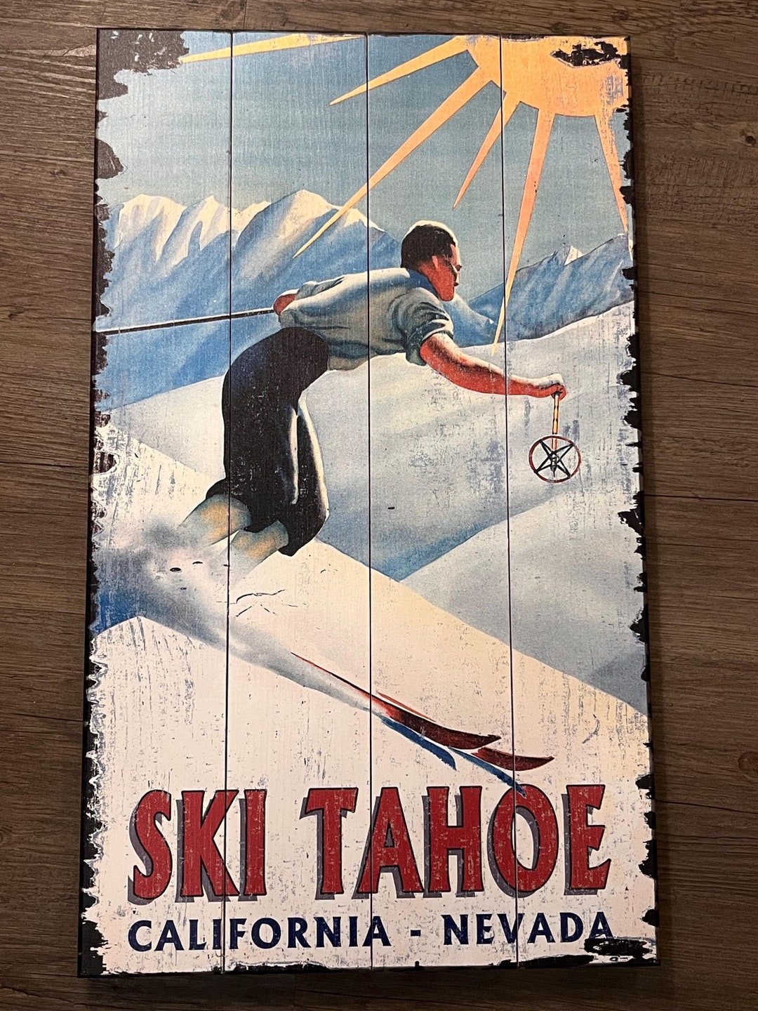 Ski Tahoe Distressed Wood Ski Sign, Skiing Powder Days, Ski Cabin Decor ...