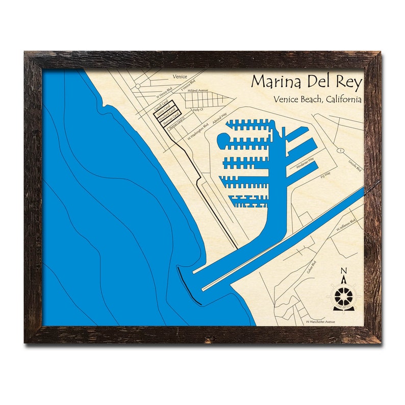 Marina Del Rey, CA 3D Wood Map | California | Custom Nautical Wood ...