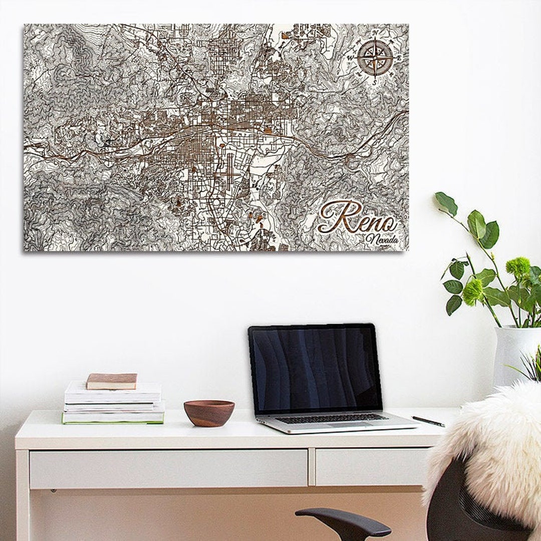 Reno NV Wood Street Map (large) | Laser-engraved Burnt Wooden Reno ...