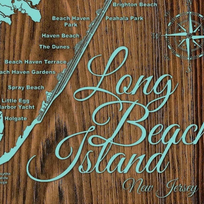 Wooden Long Beach Island Map, LBI Jersey Shore Wood Map | Laser ...